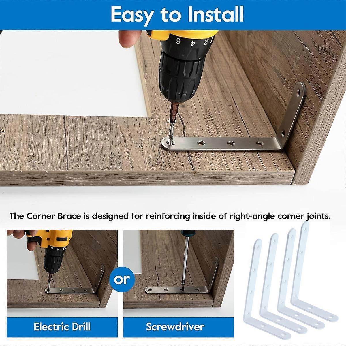 Shelf Brackets, 4 Pack White Shelf Brackets, L-Shaped Right Angle Brackets, Metal L-Brackets for ...