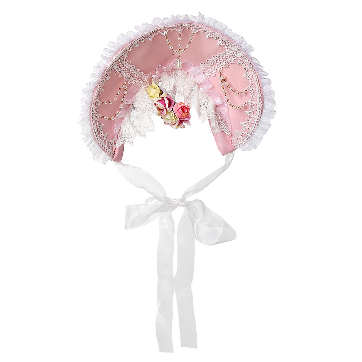 Handmade Lolita Bonnet Victorian Vintage Lace Trim Rose Bb Hat Cosplay ...