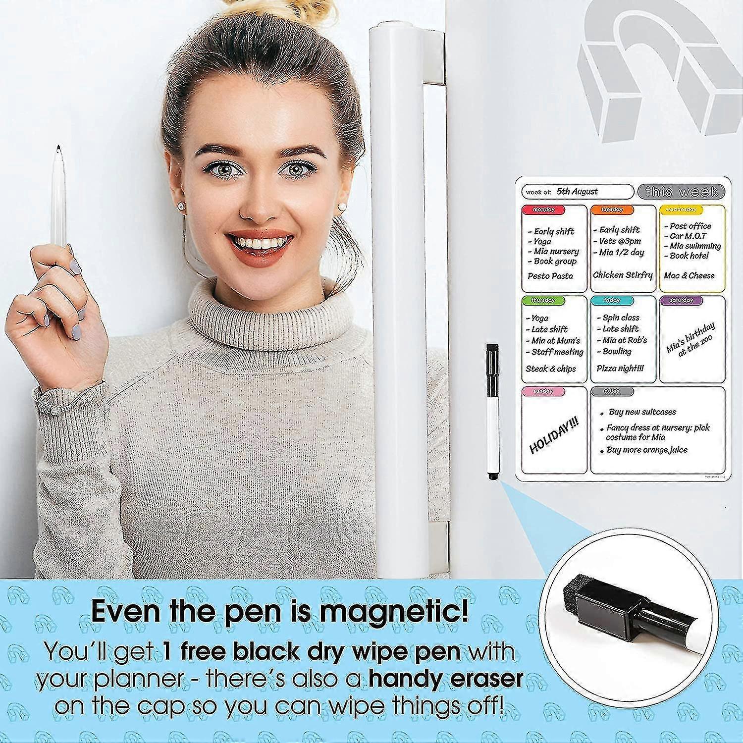 TMS A4 Magnetic Weekly Planner, Dry Wipe Fridge Calendar Whiteboard for ...