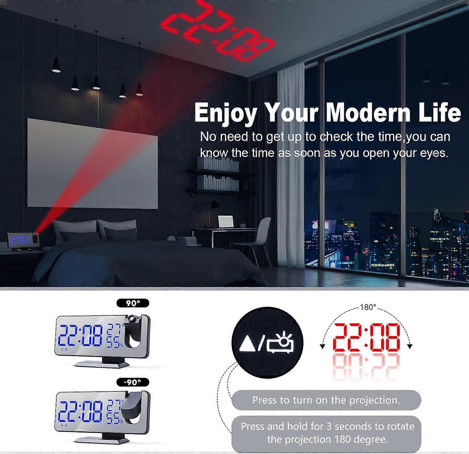 Projection Digital Alarm Clock for Bedrooms, Radio Alarm Clock on ...