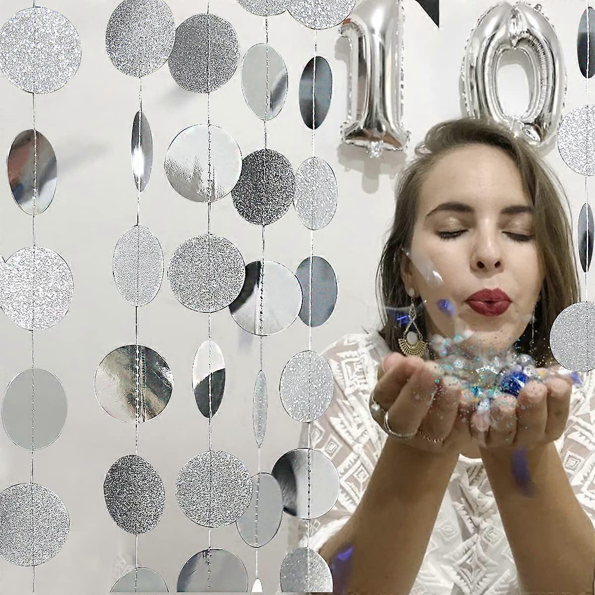 Glitter Silver Polka Dot Garland Hanging Polka Dot Floating Ribbon ...