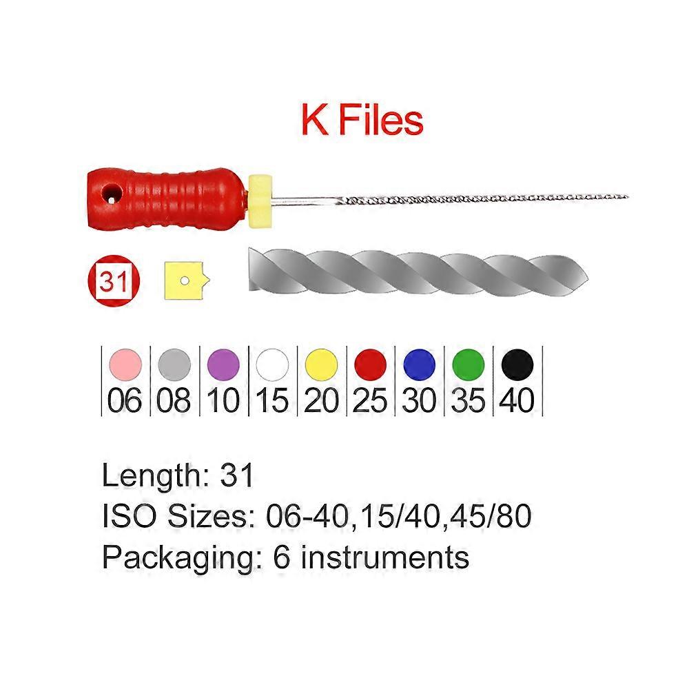 HaKeLai 6Pcs/Pack Dental Hand Use K-Files 21mm/25mm/31mm Stainless ...