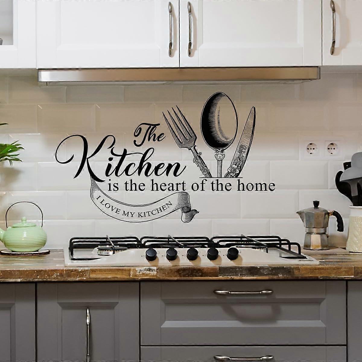 Kitchen Wall Sticker Fork and Knife Quotes Decal Black Lettering Wall ...