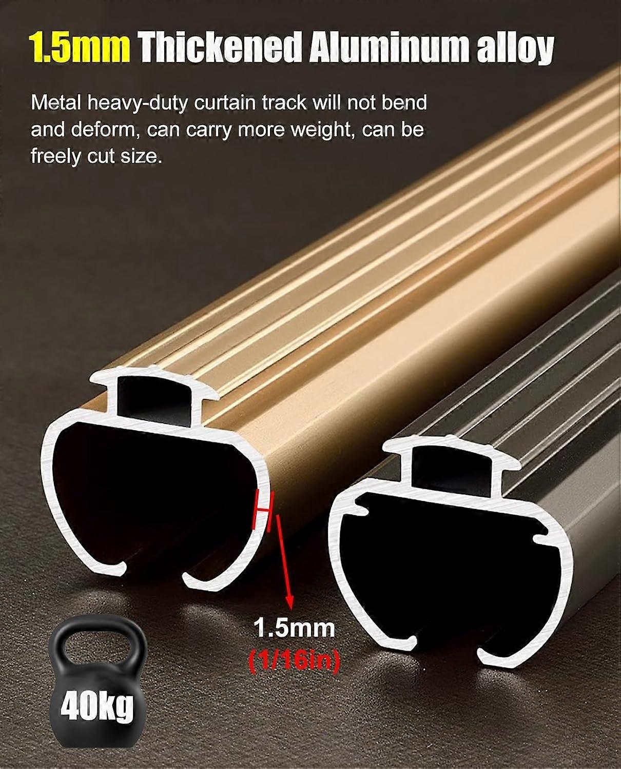 Black Tracked Curtain Pole 2m Wall Mount Round Single Rail for Smooth ...