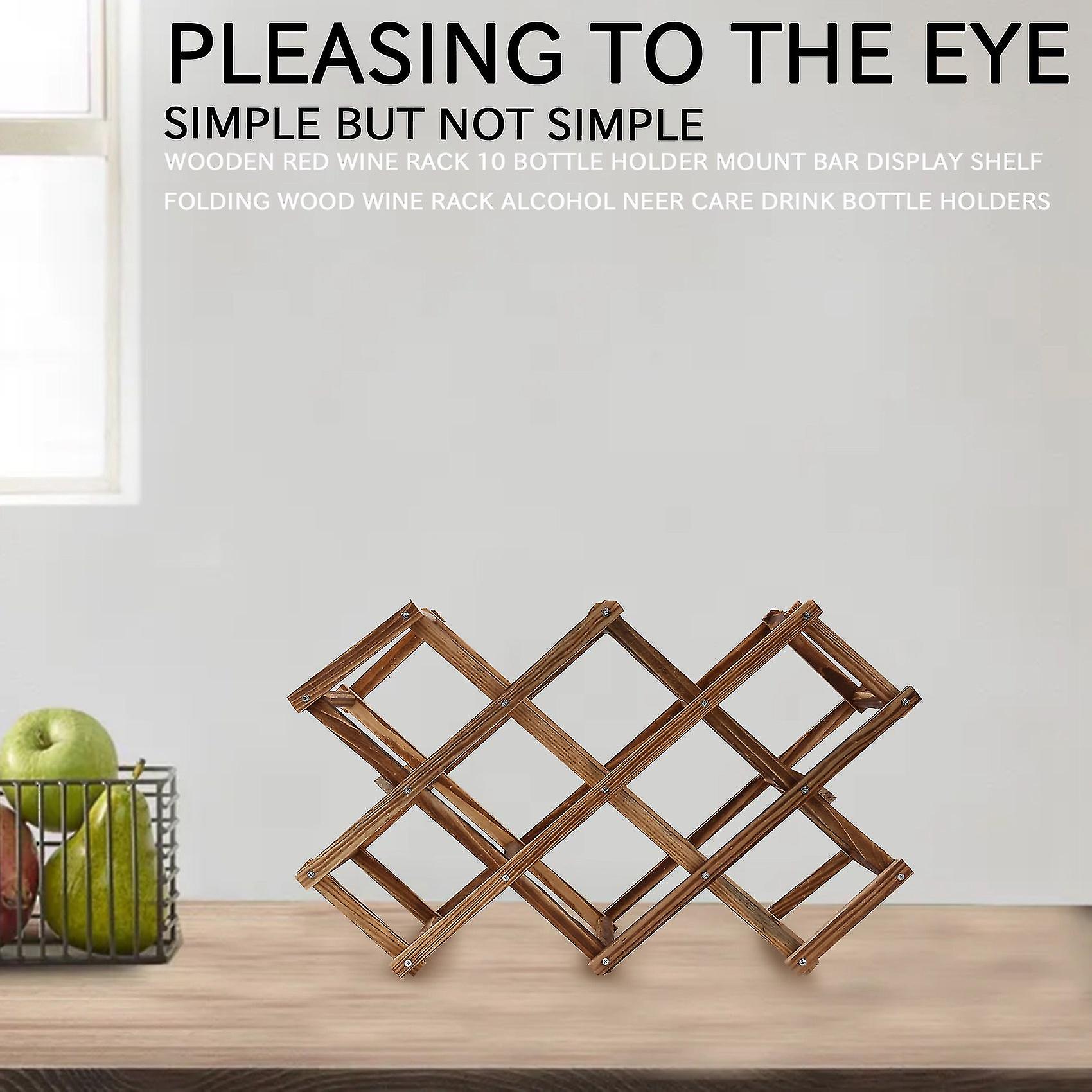 Wooden Red Wine Rack 10 Bottle Holder Mount Bar Display Shelf Folding ...