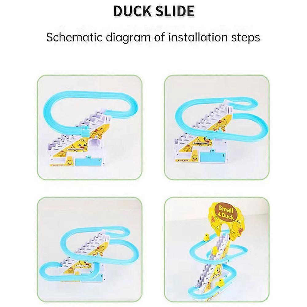 Little Yellow Duck Climb Stairs Toy Electric Track Slide Stairs Roller ...