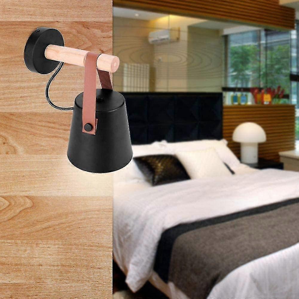 Set Of 2 E27 Modern Wall Sconce Metal Style Wrought Iron Wood Belt ...