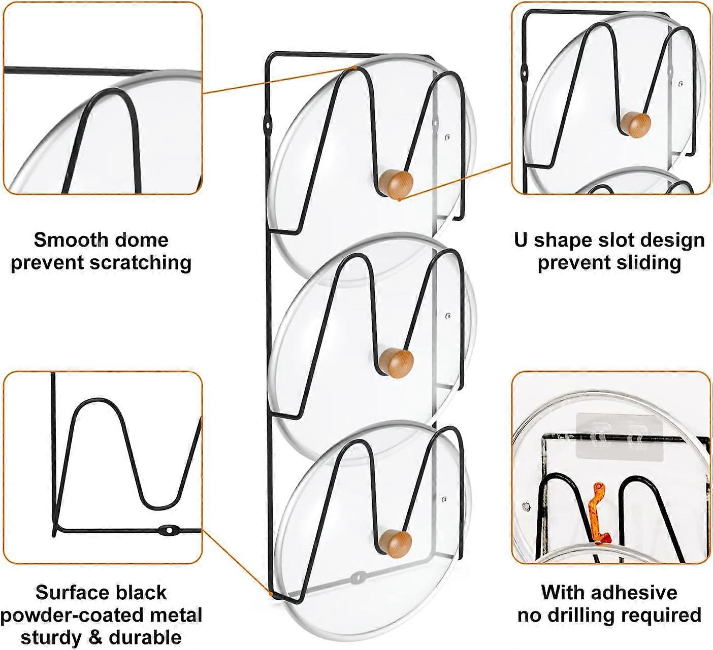 2 Pack Pot Lid Organizer Rack - 3 Tier Pot Lids Holder No Drilling ...