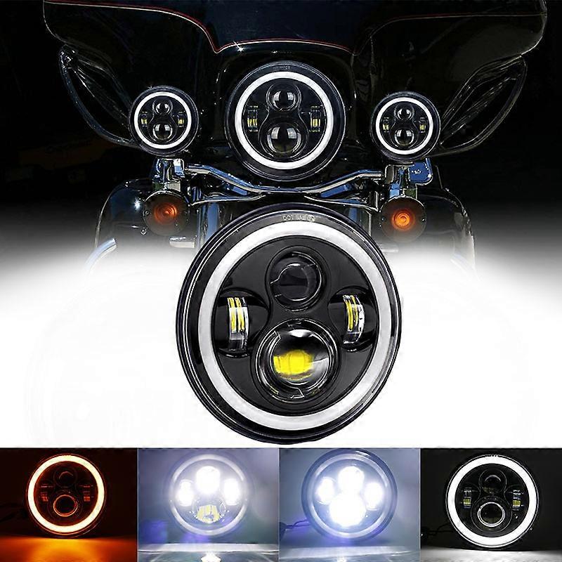 Black 7 Inch LED Headlight DRL Hi/Lo Beam Halo Ring Amber Angel Eye For ...