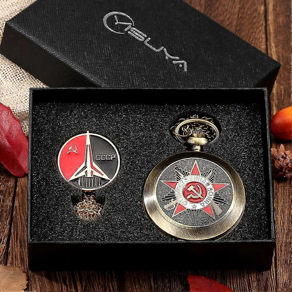 CCCP Pocket Watch Set Men Retro Quartz USSR Clock Women Communist ...