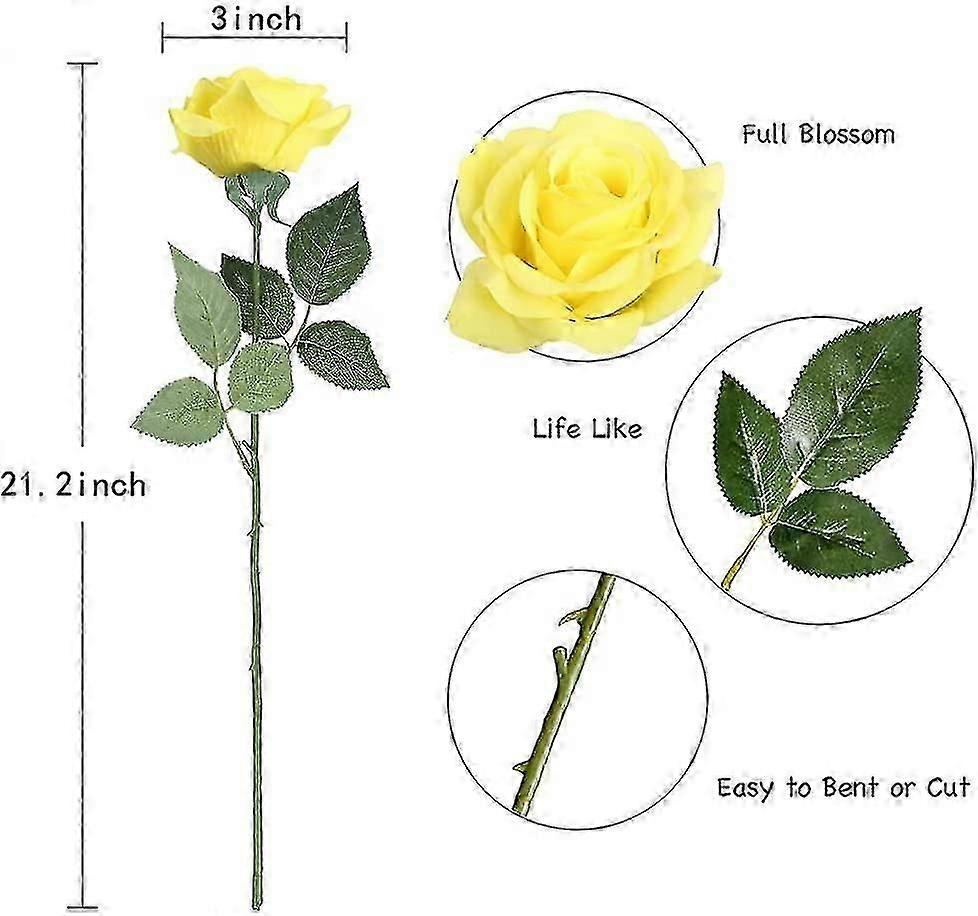12st gula rosor konstgjorda blommor. Lång individuell stam Verklig Touch Rose Faux | Fruugo SE