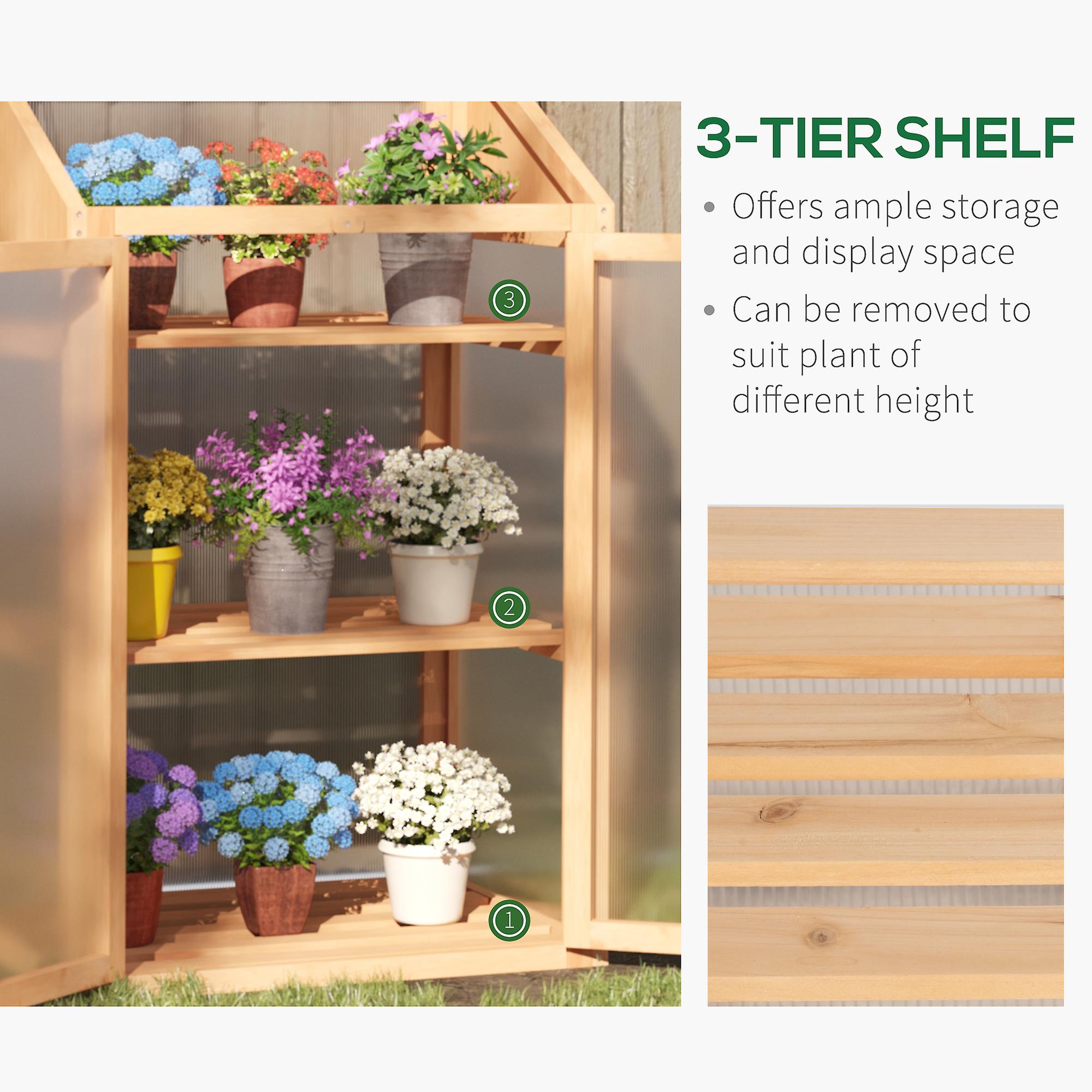 Outsunny Wooden Greenhouse Cold Frame Grow House w/ Double Door for ...