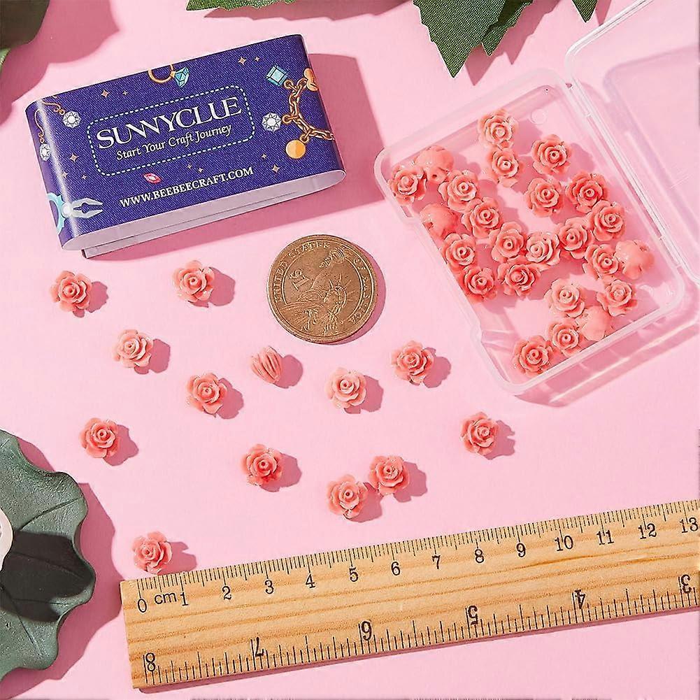 1 Box 50PCS 10mm Pink Rose Flower Beads Carved Rose Beads Synthetic ...