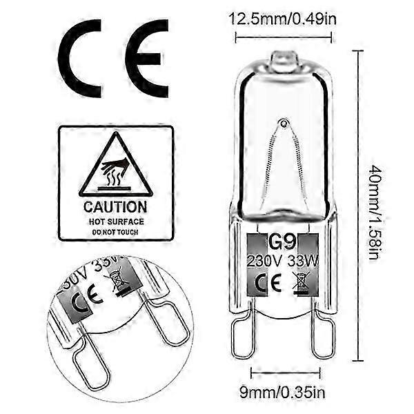 12Pack G9 Halogen Bulbs 33W 230V 2800K Warm White 380lm Clear Capsule ...