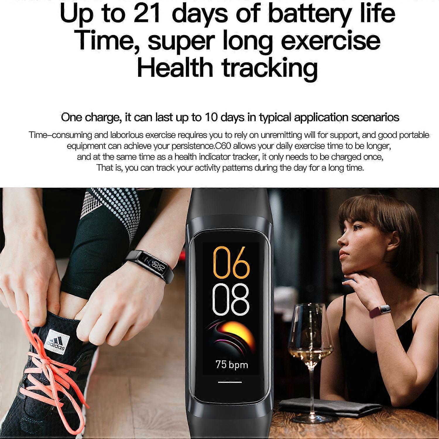 C60 IP67 Waterproof 1.1 inch Smart Fitness Band | Fruugo AU