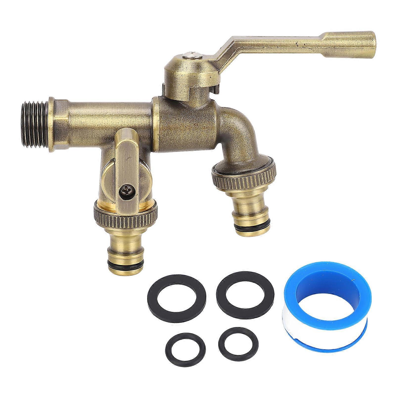 Outdoor Double Taps Water Faucet Kit 3/4in Inlet Wall Mounted Brass ...