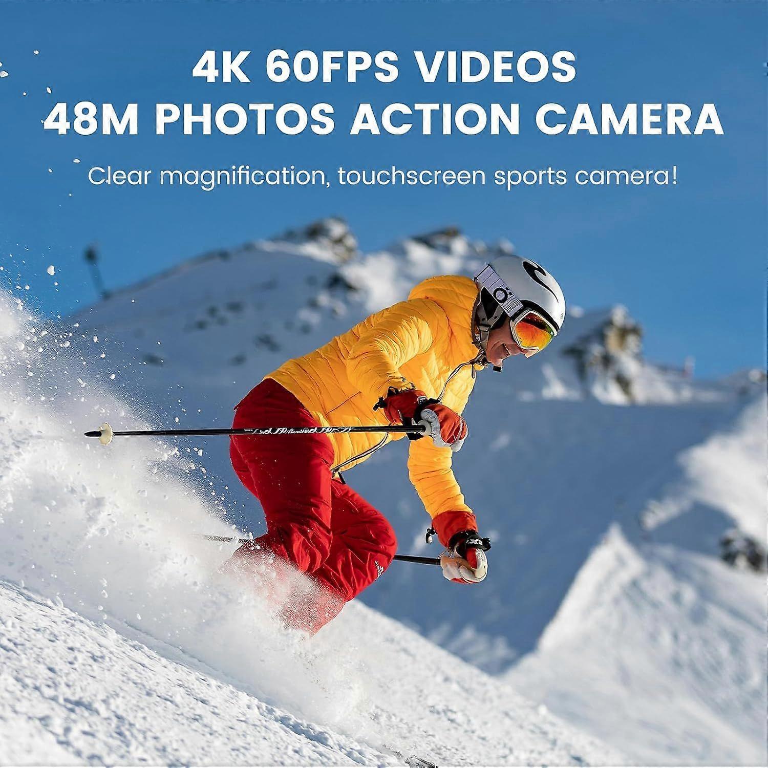 Action Camera 4K 60FPS 48MP, EIS Sports Camera with 128GB Card,131FT ...