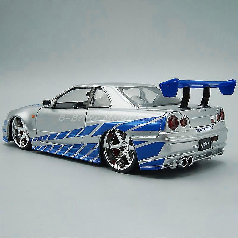1:24 Diecast Car Model Toy Nissan Skyline GTR R34 Miniature Vehicle ...