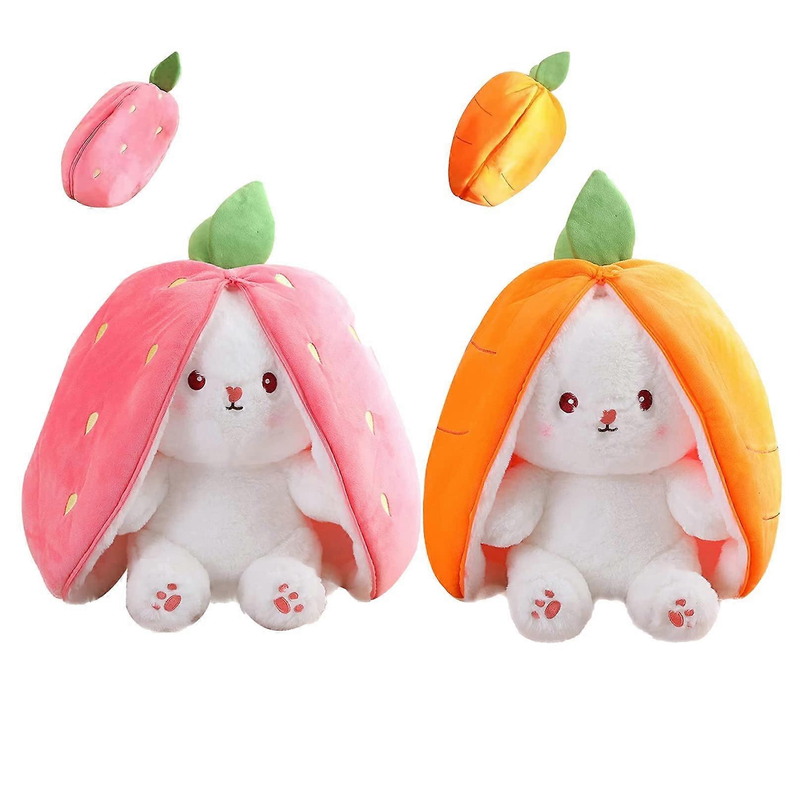 Easter Carrot/Strawberry Rabbit Plush Toys Reversible Bunny Stuffed ...