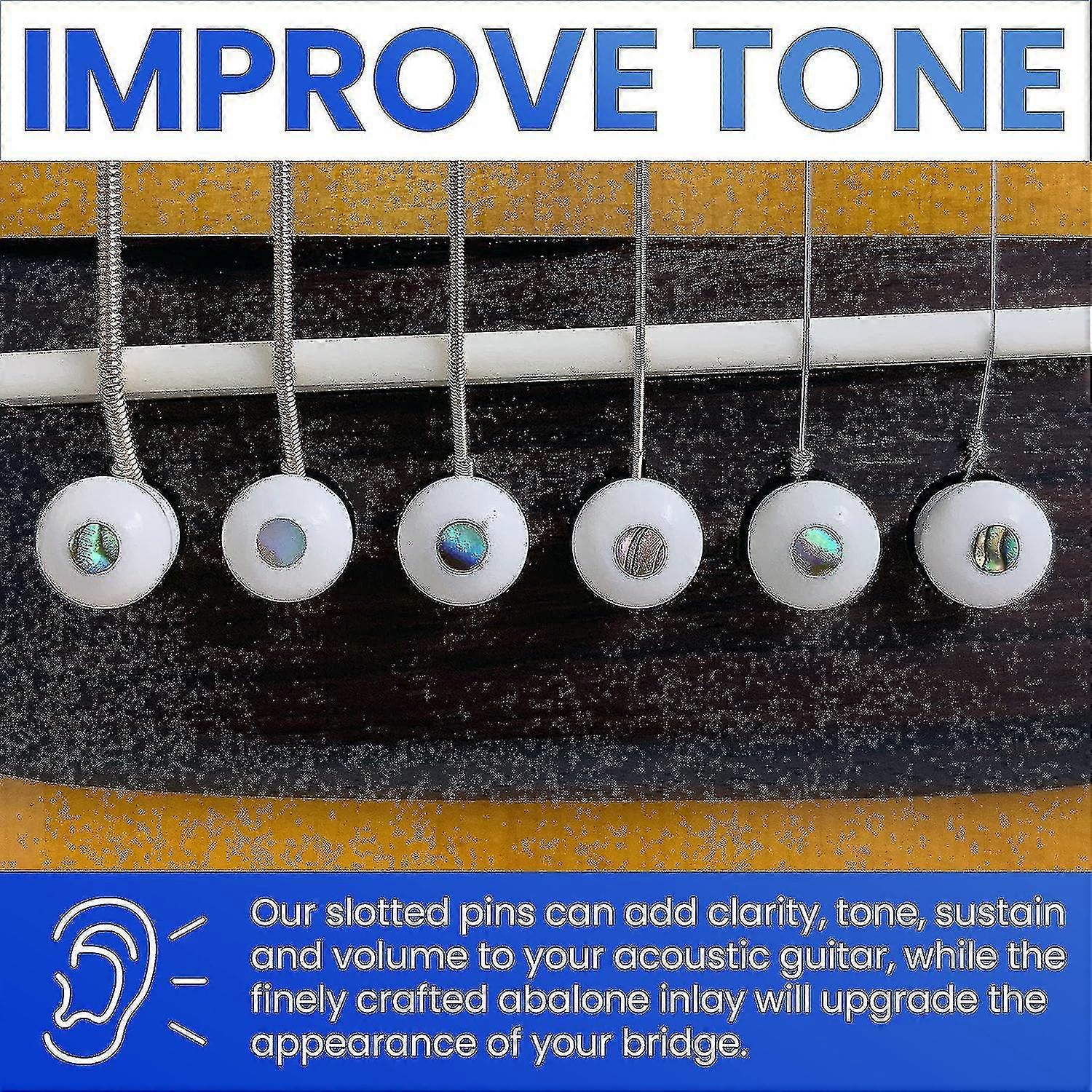 Pure Bone Bridge Pins With Abalone Dot Inlay For 6 & 12 String Acoustic ...