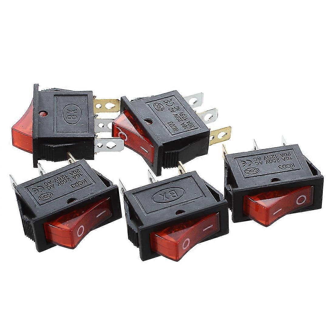 AC 16A/250V 20A/125V Red Light Illuminated On Off SPST Boat Rocker Switch x 5 Pcs | Fruugo UK