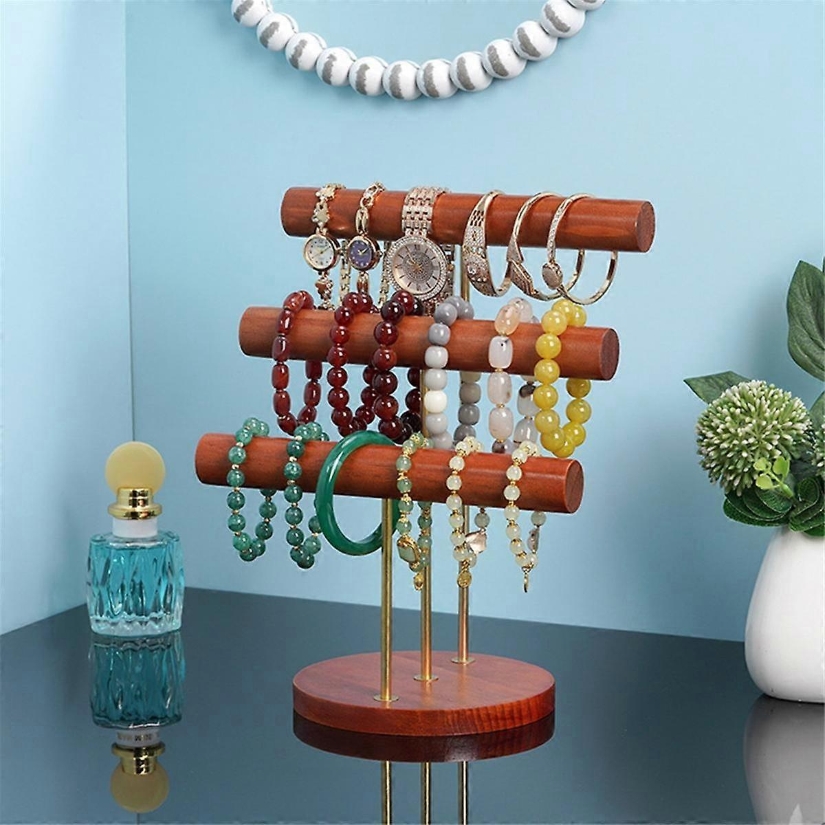 Solid Wood Large Jewelry Rack 3 Tiers Bracelet Display Rack Bracelet ...