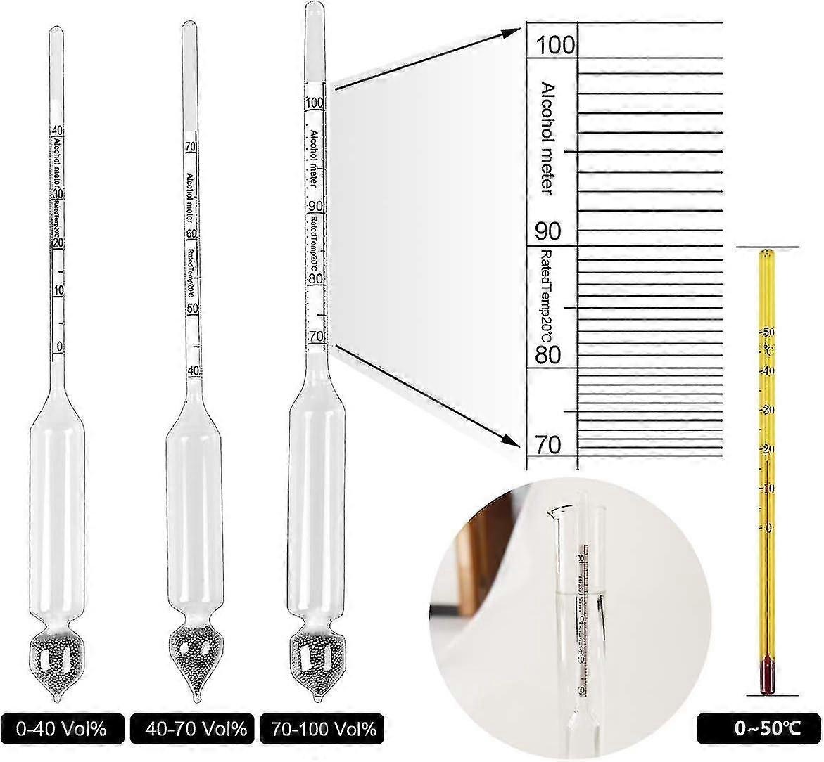 Professional Alcohol Meter Set Of 3 Hydrometers With Graduation From 0 ...