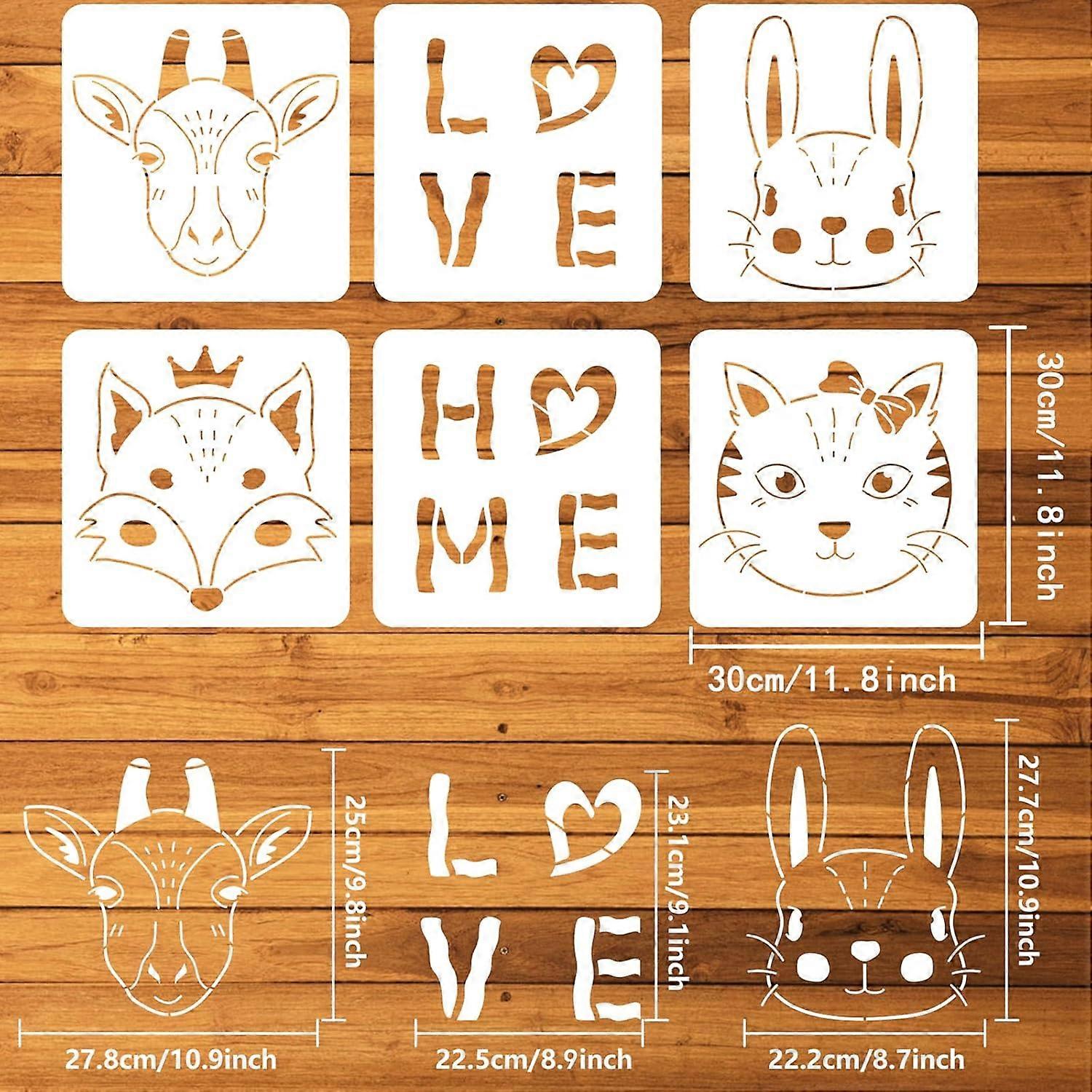 6PCS Animals and Words Stencils for Painting 11.8x11.8inch Large ...