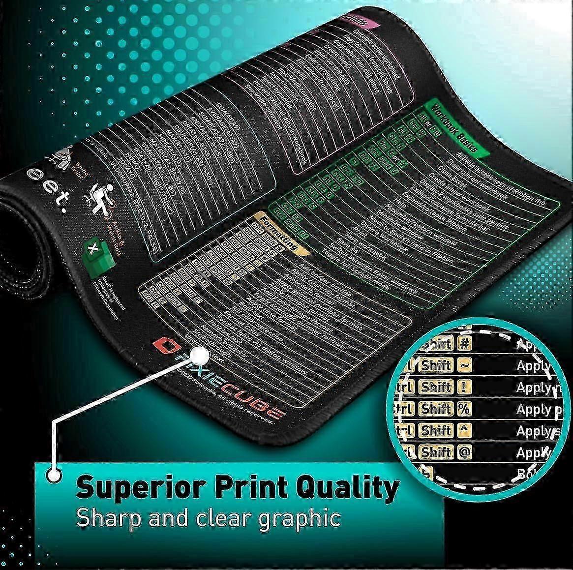 Excel Shortcut Keys Mouse Pad - Extended Large XL Cheat Sheet Gaming ...