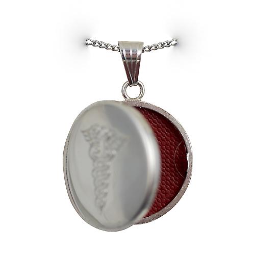 Silver 23mm engraved medical alarm flat round Locket with a curb Chain ...