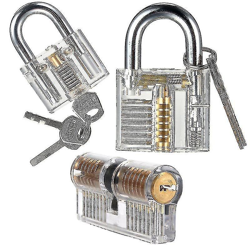 3pcs Practice Lock Set, Transparent Training Crystal Keyed Padlock For ...