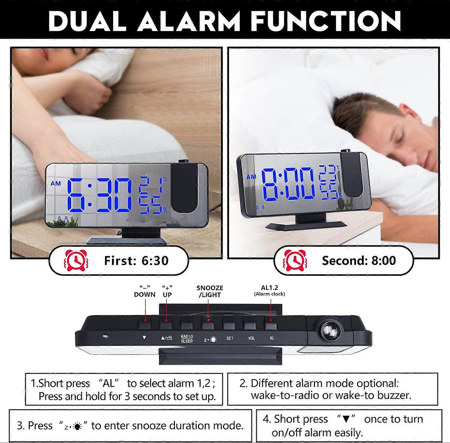 Projection Digital Alarm Clock for Bedrooms, Radio Alarm Clock on ...