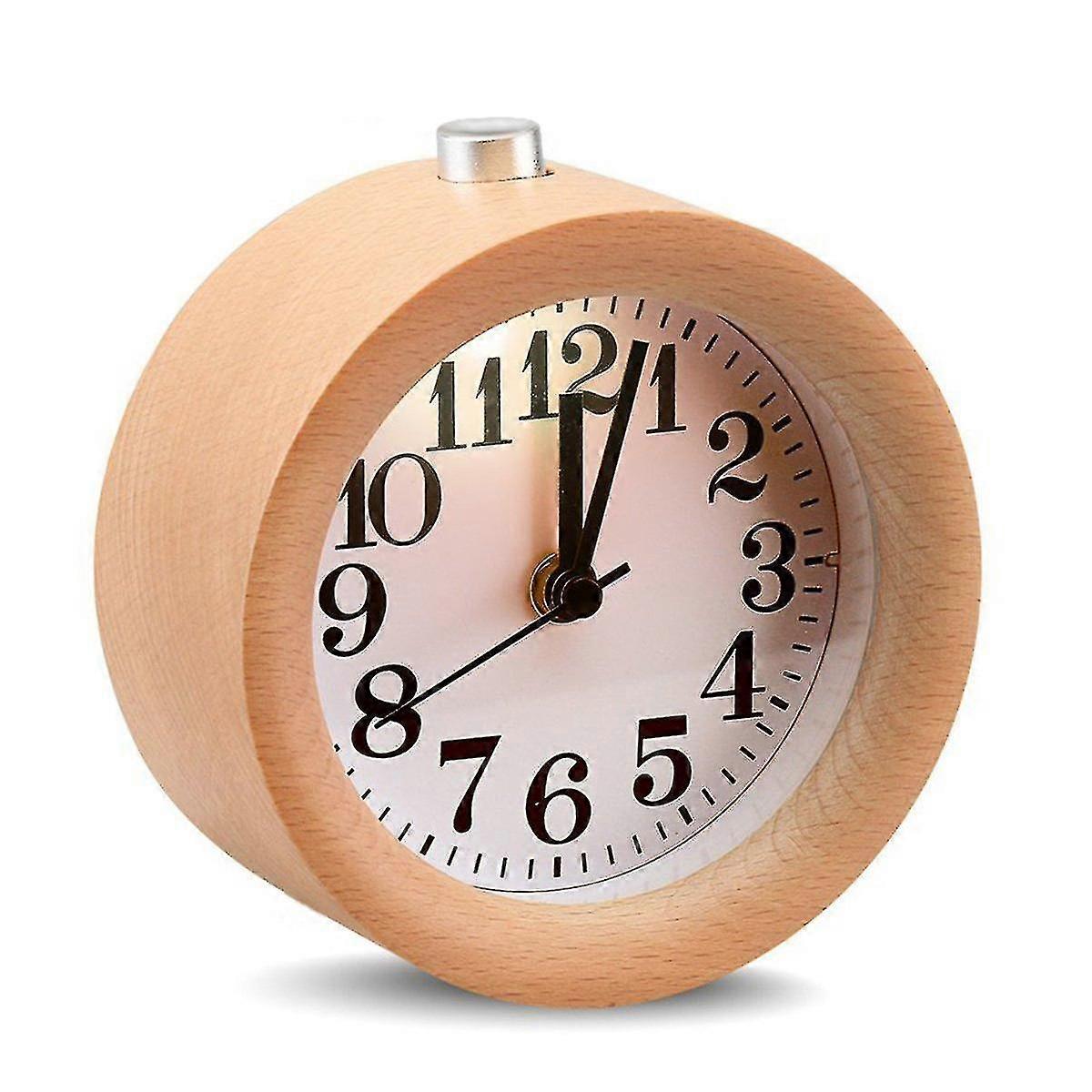 Wood Alarm Clock With Nightlight Classic Round Silent - ANYOU | Fruugo UK