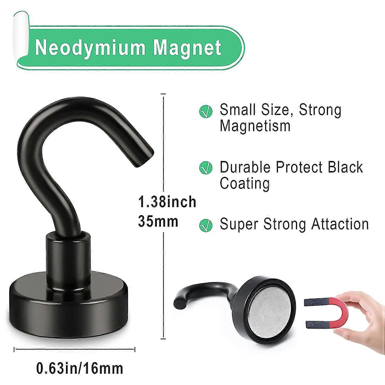 8 Pack Black Magnetic Hooks Heavy Duty, 22 Lbs Strong Magnets With ...
