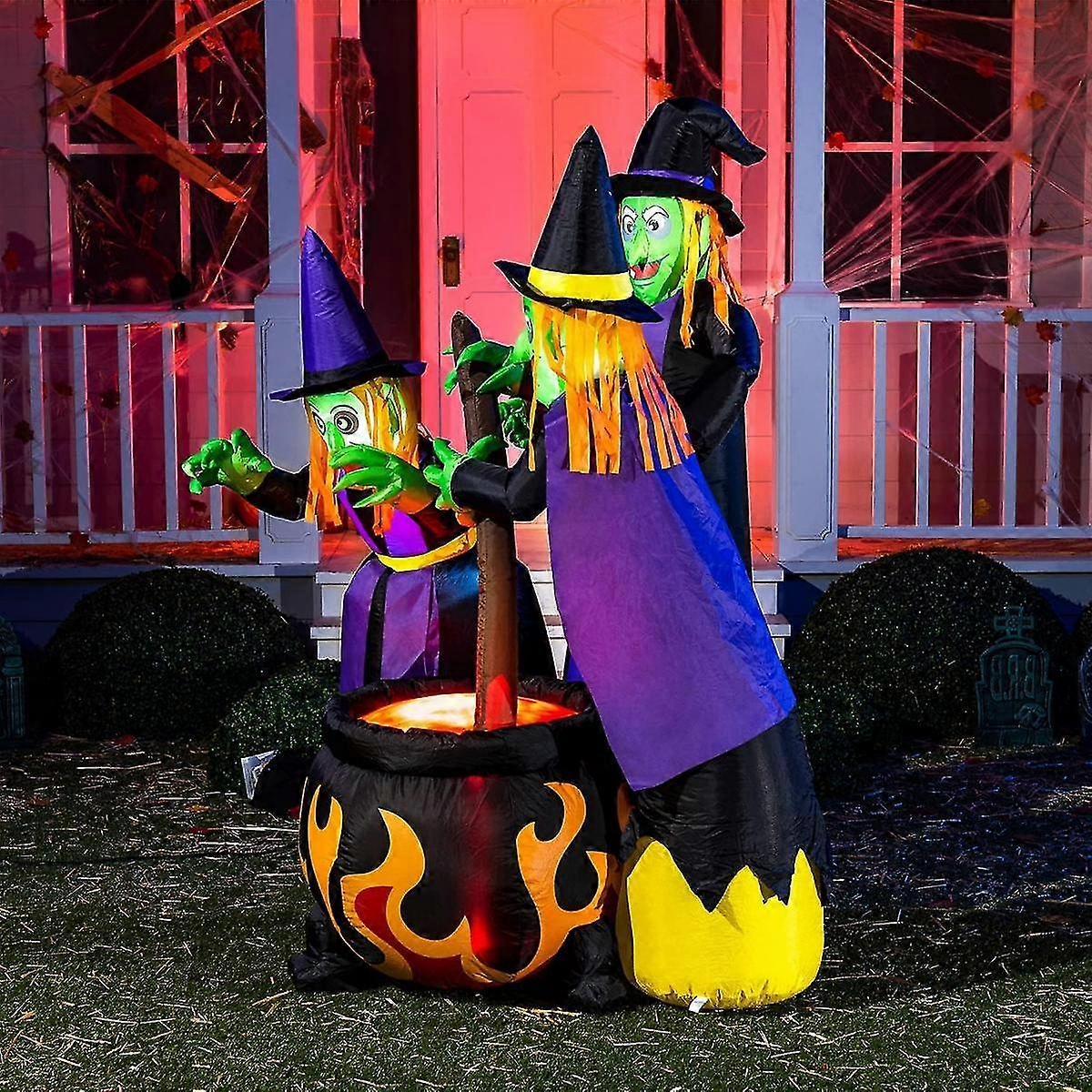 6 Ft Tall Halloween Inflatable Three Witch Around Cauldron With Flame ...