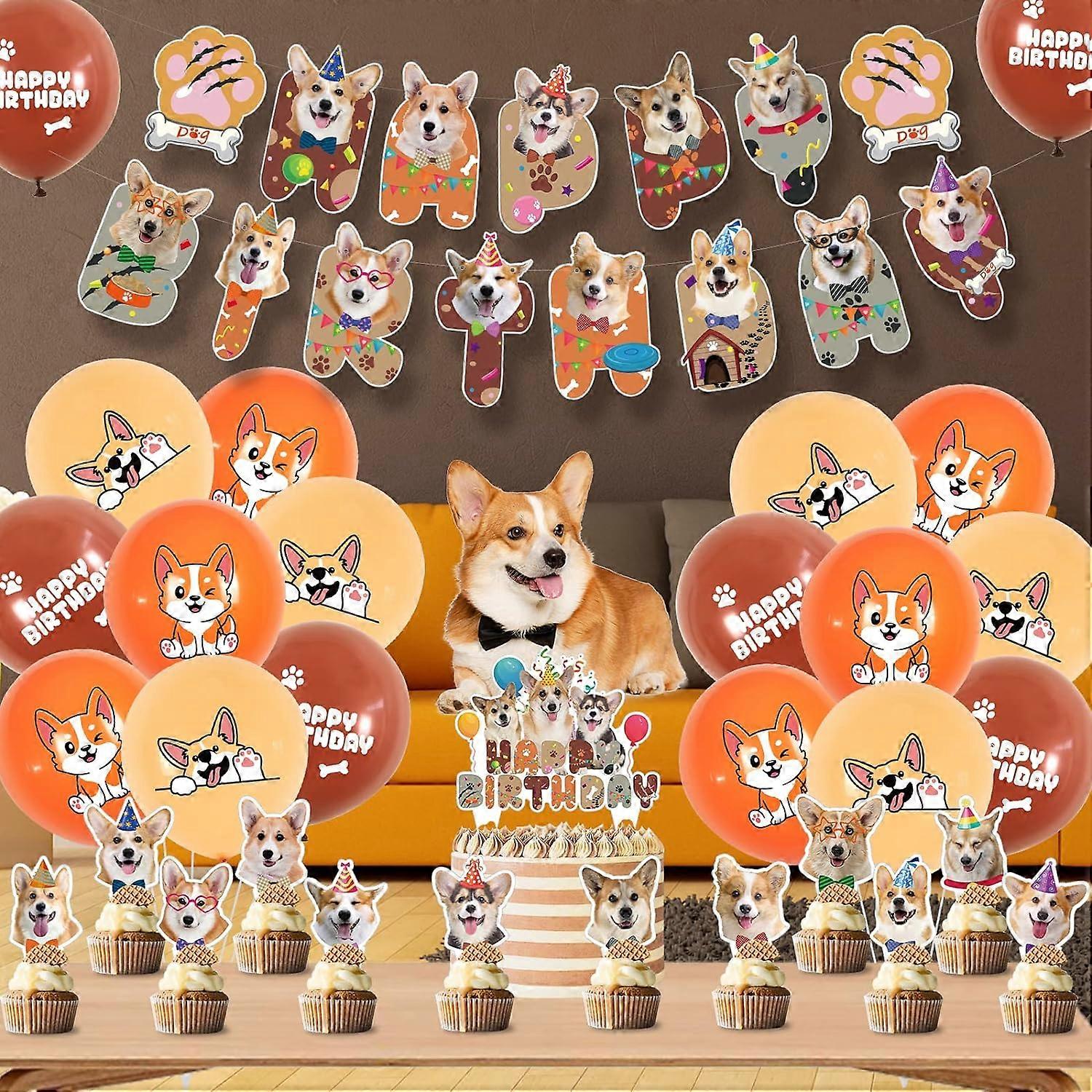 Kawaii Corgi Theme Birthday Party Supplies Including Banner Balloons ...