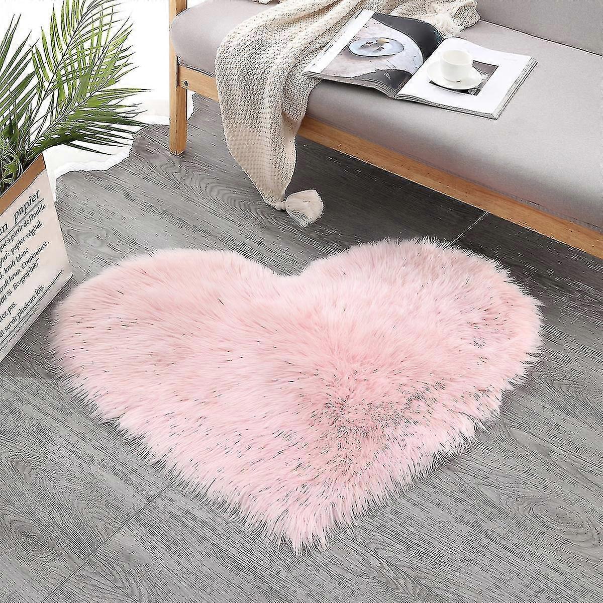 40x50CM Heart Fluffy Fur Faux Washable Rug Pink | Fruugo UK