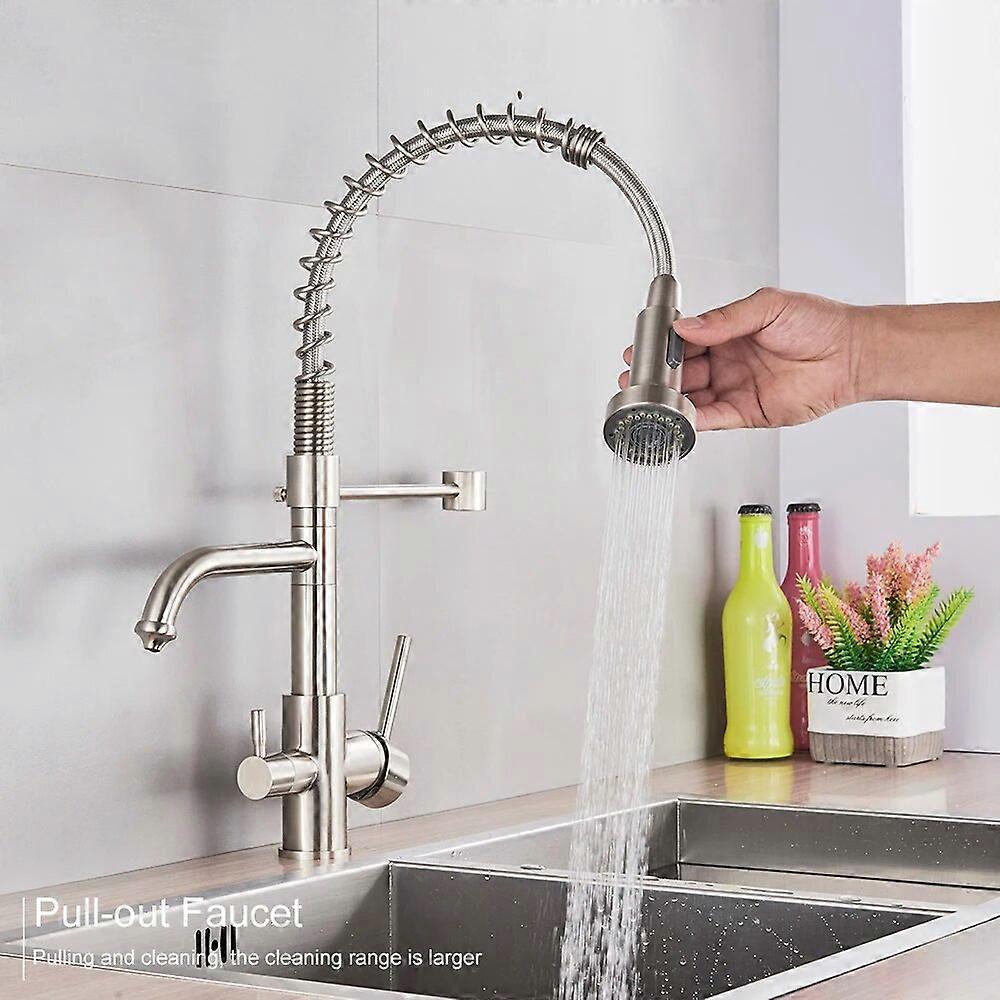 Brushed Pure Water Filter Kitchen Faucet Dual Handle Hot and Cold ...