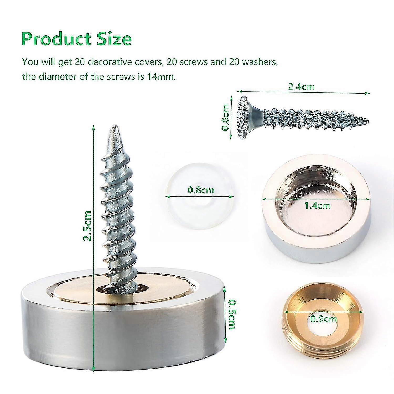 20pcs Brushed Stainless Steel Screws With Decorative Caps For Mirrors ...