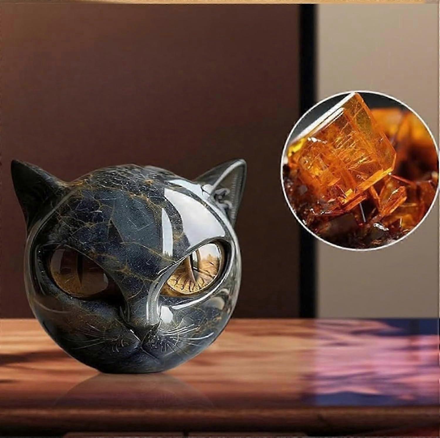 Black Cat Stone Sculpture Hand Carved Crystal Healing Statue Cat Head ...