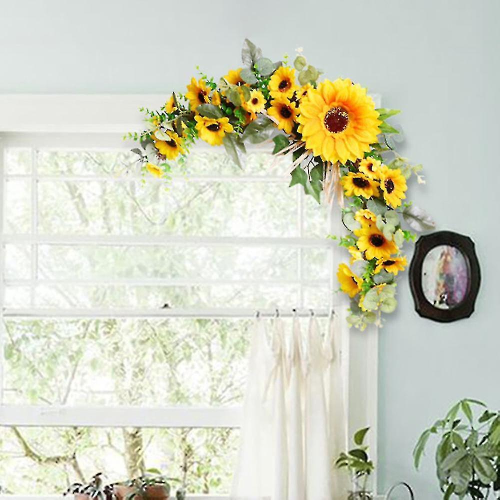 Articifical Sunflower Swag Rustic Floral Greenery Swag For Front Door ...