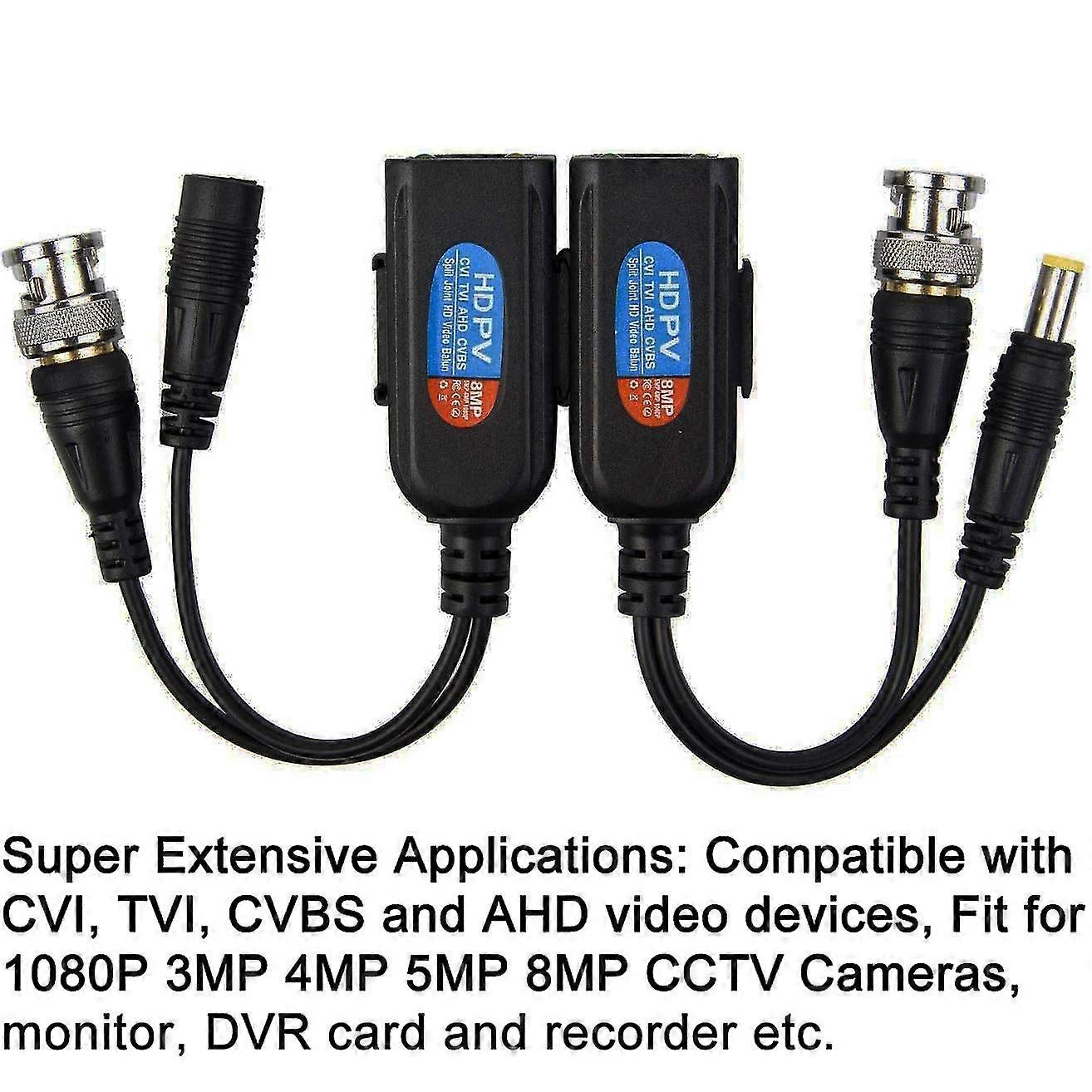 4 Pcs Balun Hd Cat5 Rj45 To Bnc Passive Video Baluns Transceiver With ...