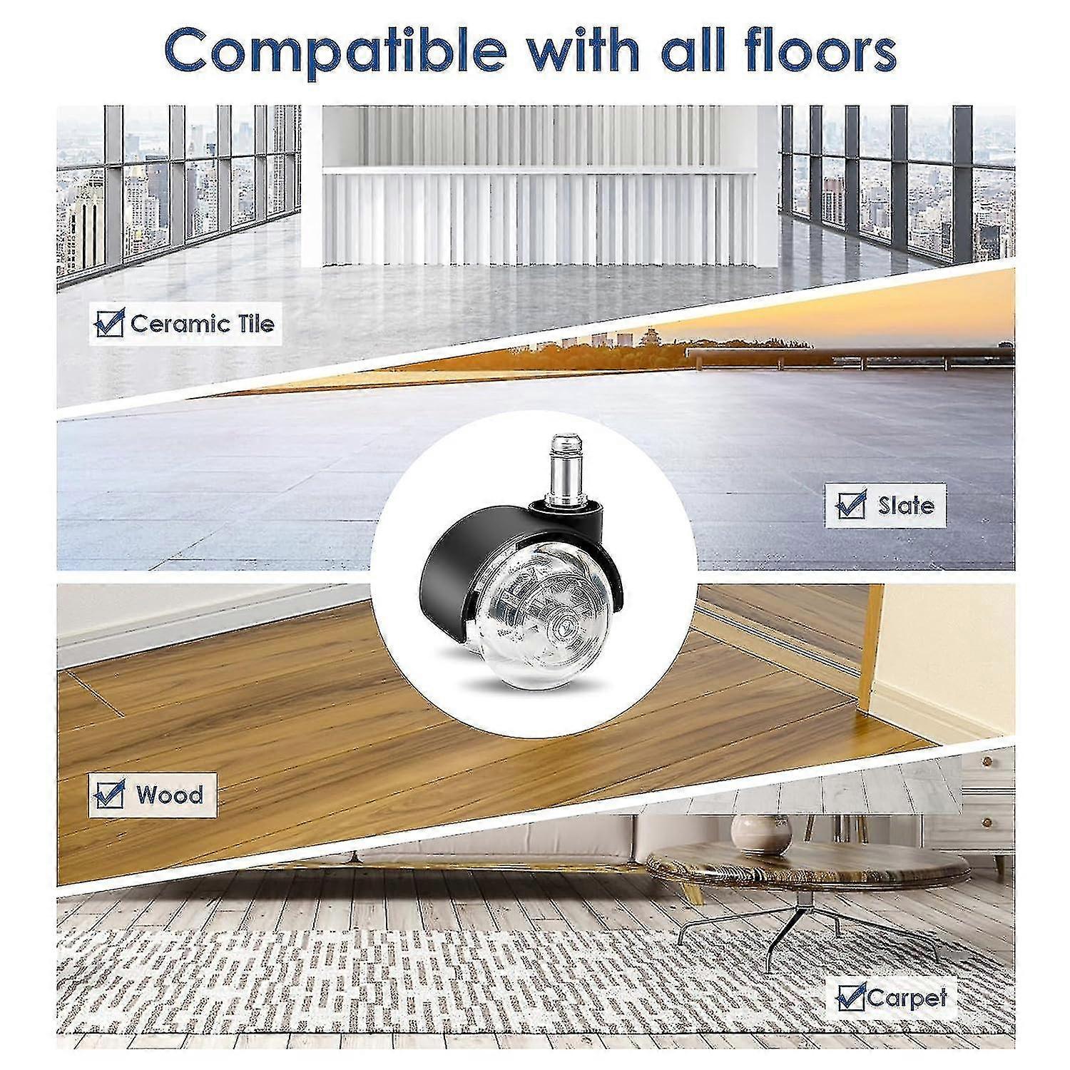 Set Of 5 Office Chair Caster 11mm X 22mm - Smooth And Quiet Rolling ...