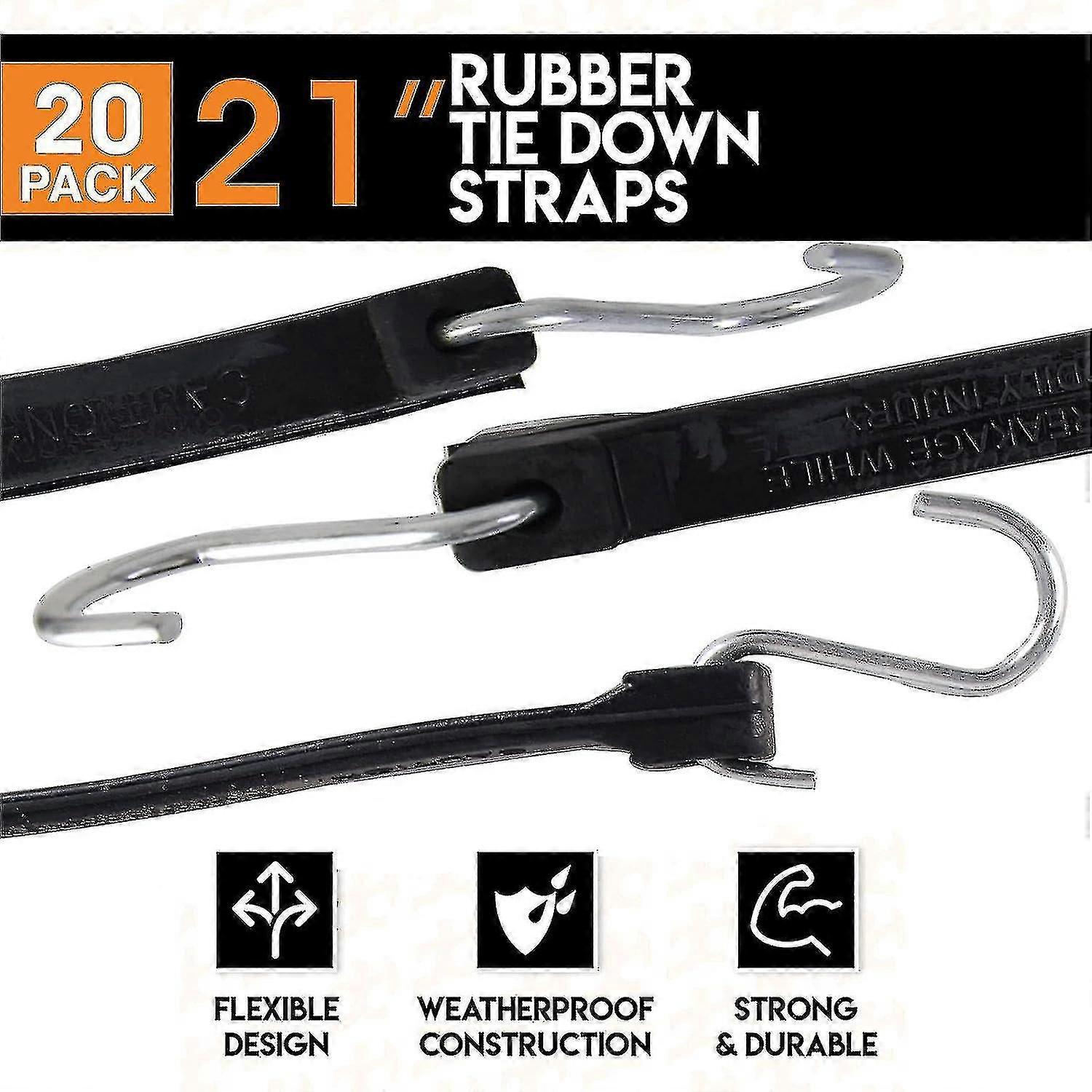 20 Pack 21' Adjustable Rubber Tarp Straps, Epdm Bungee Cords With Hooks ...