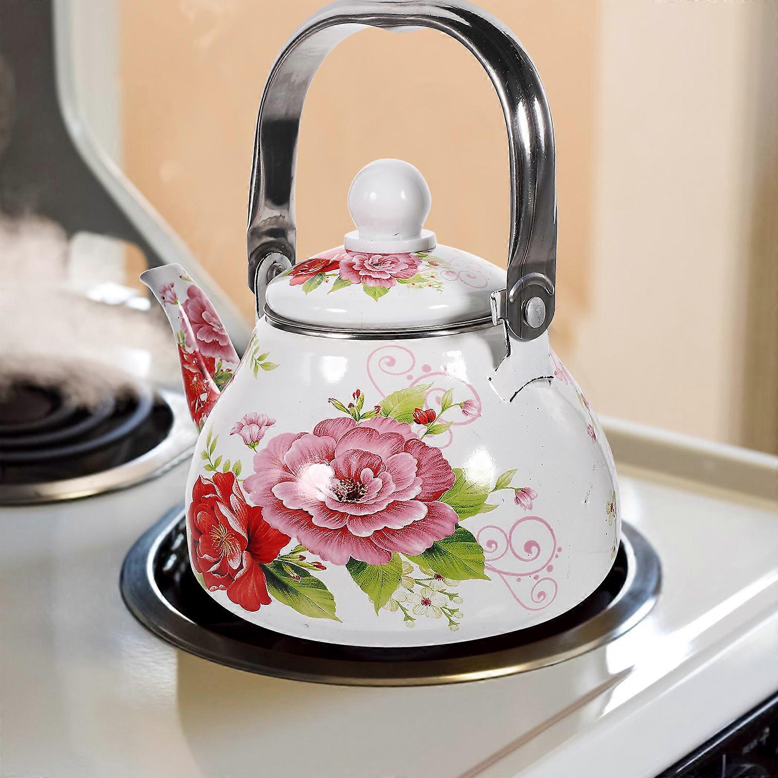 Enamel Kettle Floral Pattern Tea Kettle Stovetop Decorative Teapot Tea ...