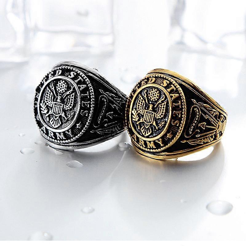 Vintage US Army Military Ring Mens Gold/Silver Color Stainless Steel US ...