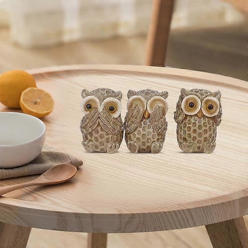 3Pcs Owl Statue Realistic Looking Creative Postures Resin Animal Owl ...