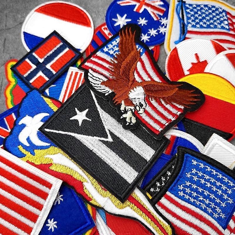 National Flag Patches Embroidery For T-Shirt Iron On Appliques Clothes ...