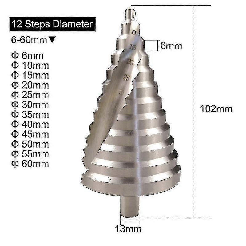 6-60mm Hss Step Drill Bit Spiral Conical Slot Countersink 12 Steps ...