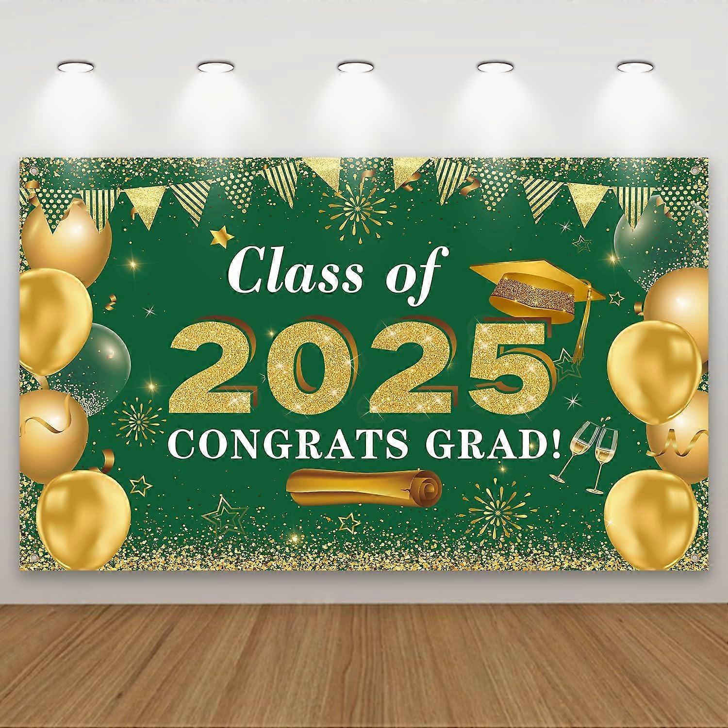 Graduation Decorations Congrats Grad Class of 2025 Backdrop - Green and ...